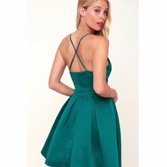 Lulus | Dresses | Lulus Green Skater Mini Dress Satin Small | Poshmark